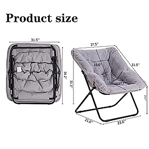 Givjoy Saucer Chair, Soft Faux Fur Oversized Folding Accent Chair, Soft Furry Lounge Lazy Chair, Metal Frame Moon Chair for Bedroom, Living Room