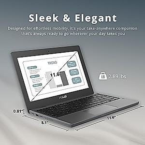 ASUS Chromebook YZ182 Rugged Student Laptop, 11.6" HD Anti-Glare Display, Intel Celeron N5100, 8GB LPDDR4X RAM, 32GB eMMC, Webcam, WiFi 6, Bluetooth, Chrome OS, Dark Gray