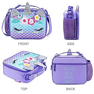 mibasies Girls Backpack for Elementary School, Backpack for Girls 5-8 with Lunch Box(Mermaid)