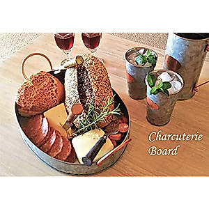 Galrose Rustic Galvanized Metal Serving Tray – Rose Gold Handles for Drinks Bar Table Centerpiece Sturdy Oval Decorative Serving Tray Platter. 6th Iron Anniversary Housewarming or Retirement Gift