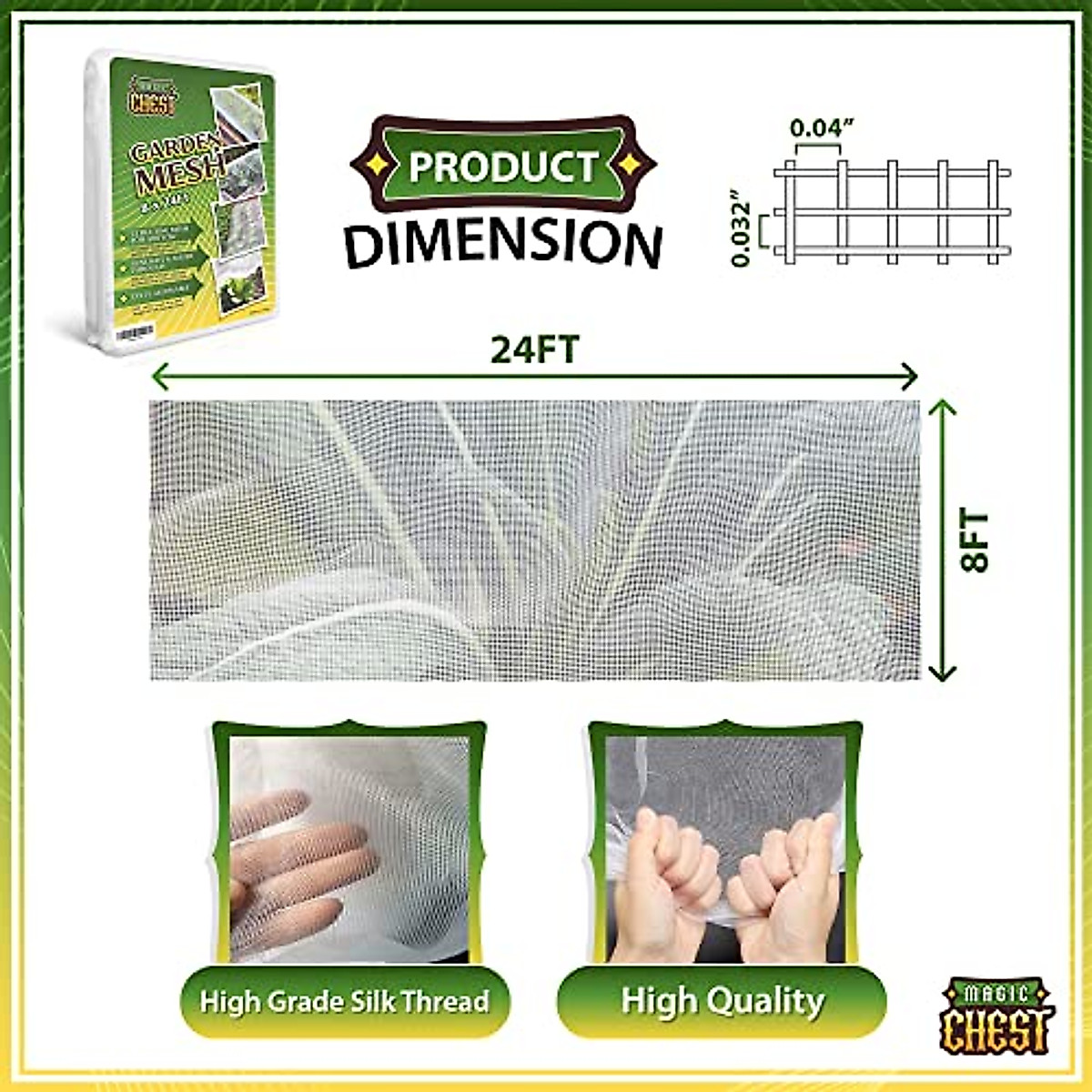 magic chest Garden Netting 8x24 Ft | Mesh Netting Plant Covers | Ultra Fine Mesh | Birds, Animals, Bugs, Insect Protection | Pest Barrier for Vegetables Plants Fruits Flowers Crops Greenhouse