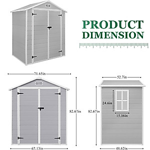 Outdoor Resin Storage Shed with Reinforced Floor, All Weather-Resistant, Plastic Shed for Storing Gardening Tools, Bicycles,Patio Furniture or Lawn Mower, Secure Door Lock (Gray)