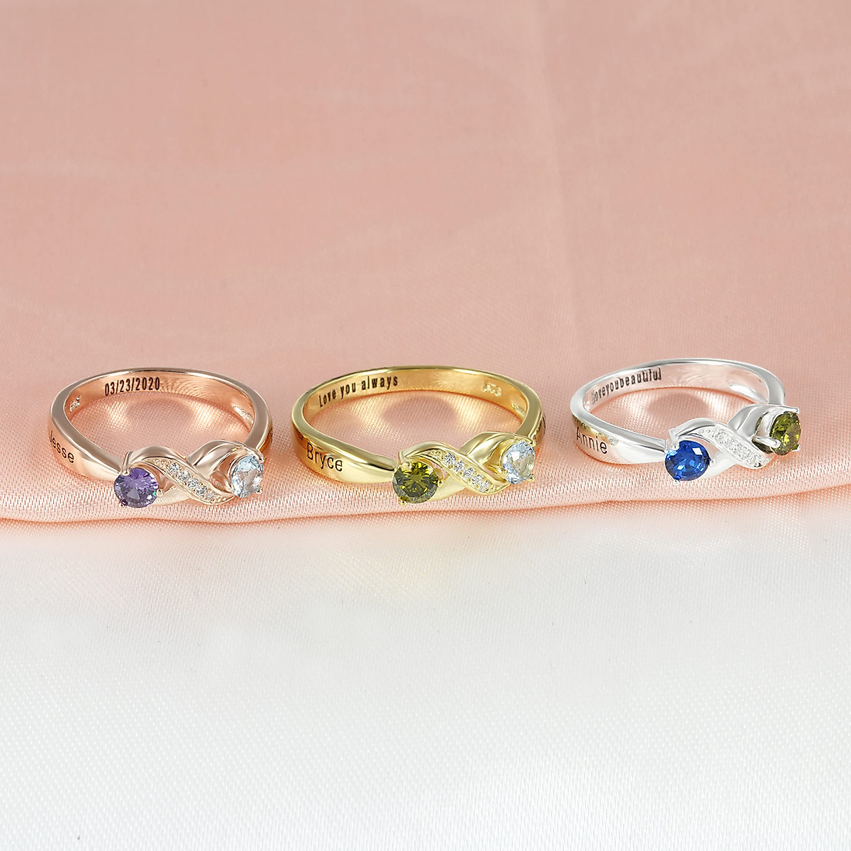 Shineyou Custom Infinity Rings with 2 Birthstones for Women Personalized Promise Rings for Her 925 Sterling Silver Ring Mother's Day Gift