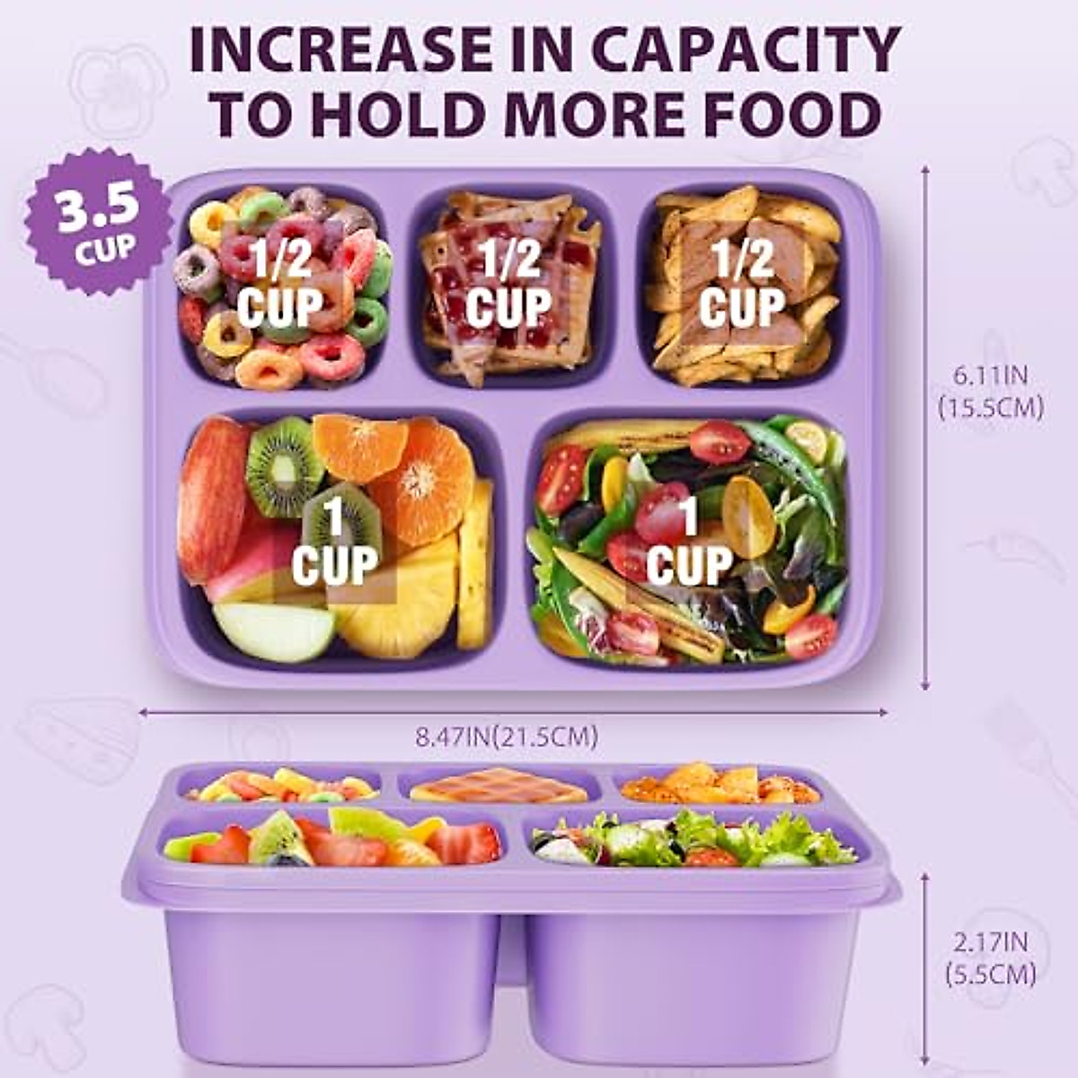 Mosville® Bento Snack Containers, 4 Pack Lunchable Container with 5 Compartments for Adults On-the-Go Meals [Portion Control], Reusable Bento Lunch Box BPA-Free