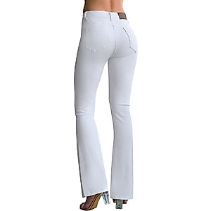 roswear Womens Mid Waist Bell Bottom Stretchy Flare Jeans Pants White Small
