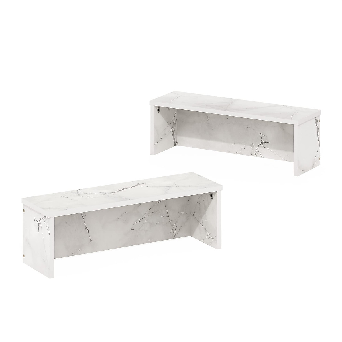 Furinno Helena Kitchen Counter Stackable Organizer Shelf, Set of 2, 18-Inch, Marble White