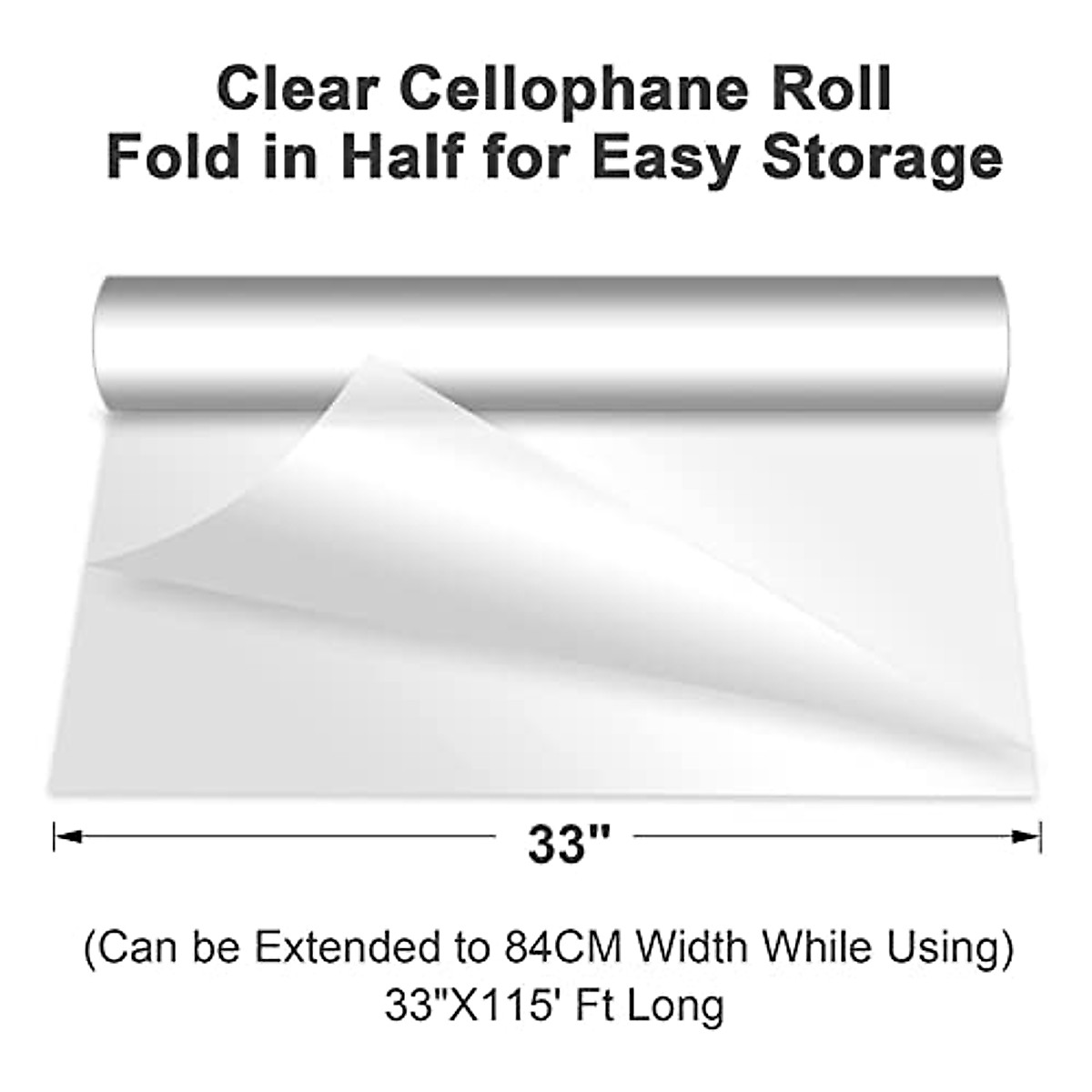 MAOUYWIEE 1 Roll Clear Cellophane Wrap Roll 33'' x 115' Ft, 3 Mil Thick Clear Cellophane Wrapping Paper | Wrap Roll | Cellophane Roll | Cellophane Wrap for Gifts, Baskets, Flowers