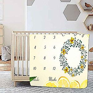 LYLYCTY Baby Milestone Blanket, Lemon Design Photography Background Prop for Neutral Newborn Baby, Baby Boy and Girl Gifts 47"x47" BTWYLY76