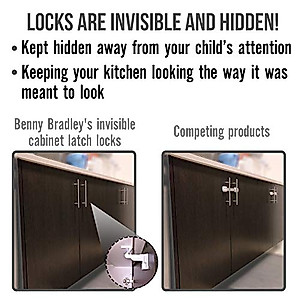 Upgraded Invisible Baby Proofing Cabinet Latch Locks (10 Pack) - No Drilling or Tools Required for Installation, Works with Most Cabinets and Drawers, Works with Countertop Overhangs, Highly Secure