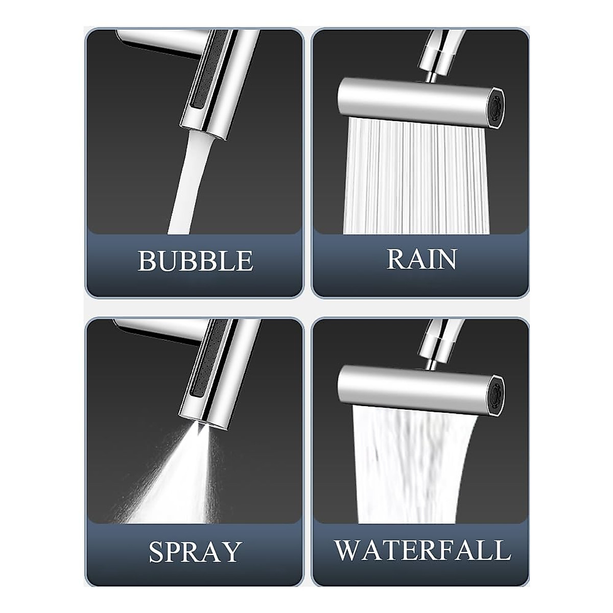 CONOB 4 in 1 Chrome Large Kitchen Faucet Spray Head, Multifunction Aerator for Bathroom Sink Faucet, M22 Female Thread, 360 Swivel Smooth Rotation