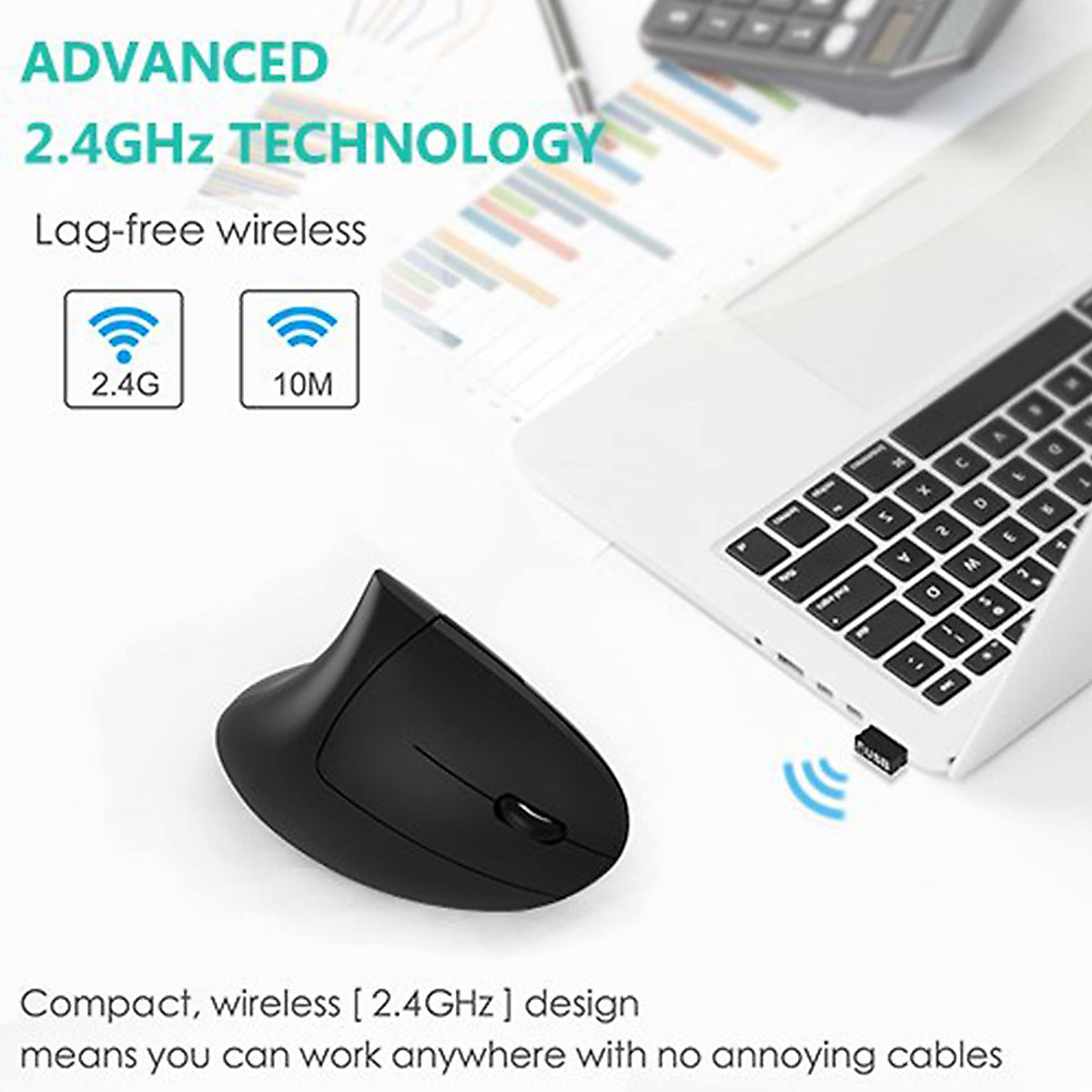 Ergonomic Mouse, Vertical Wireless Mouse - LEKVEY Rechargeable 2.4GHz Optical Vertical Mice : 3 Adjustable DPI 800/1200/1600 Levels 6 Buttons, for Laptop, PC, Computer, Desktop, Notebook etc, Black