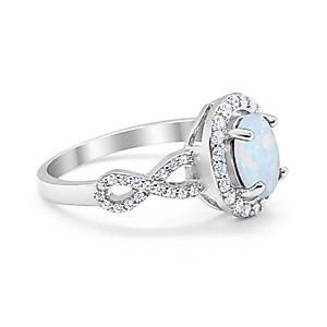 Blue Apple Co. Infinity Art Deco Halo Wedding Engagement Bridal Ring Oval Created White Opal Round Cubic Zirconia Solid 925 Sterling Silver, Size-7