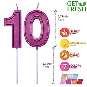 GET FRESH Number 10 Birthday Candle – Purple Number Ten Candle on Sticks – Number Candles for Birthday Anniversary Wedding Party – 10 th Birthday Candle for Cake Decoration – Purple Ten Candle