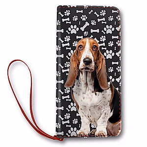 Women's Leather Long Wallet Design Basset Hound Puppy Dog Paws Pattern, Dog mom gifts