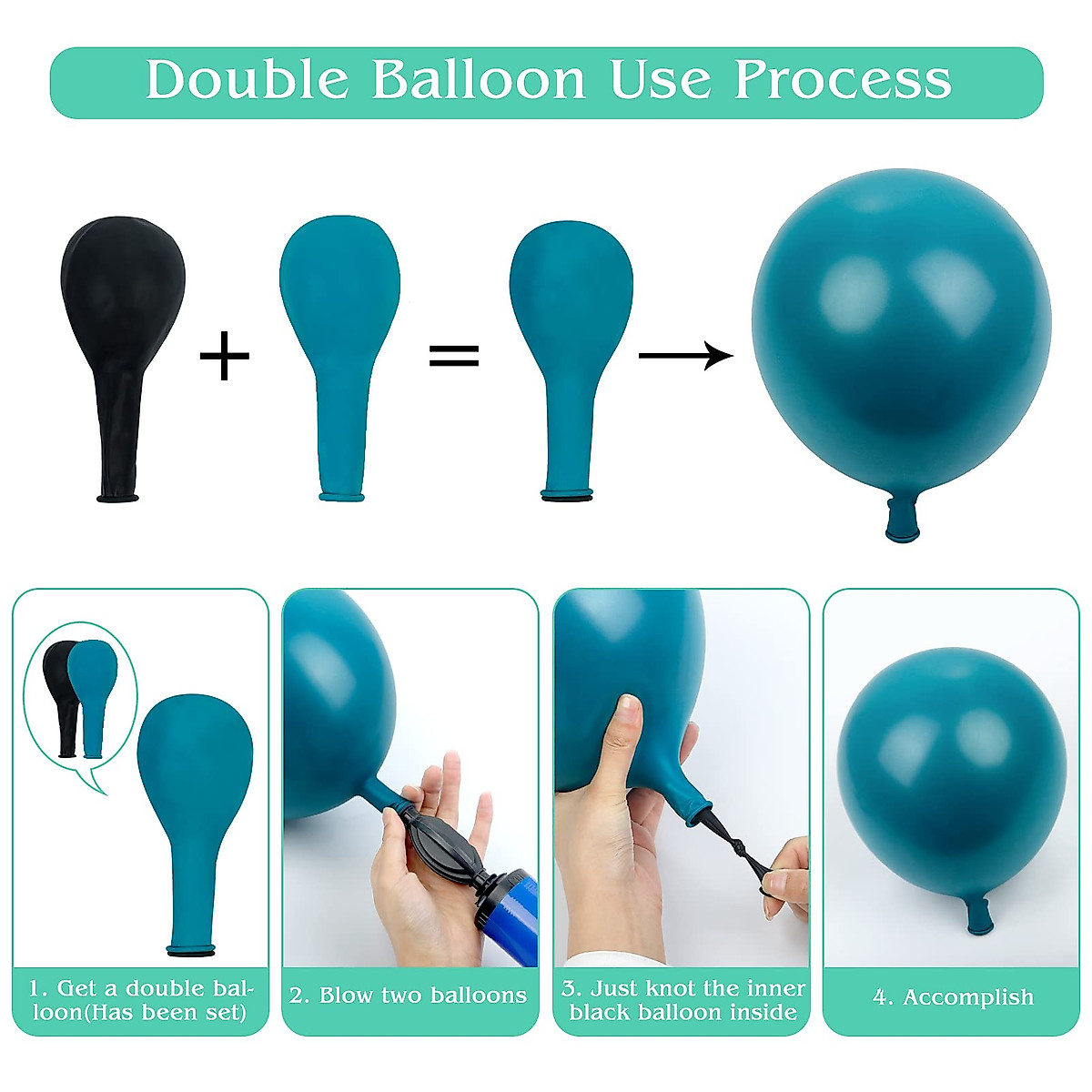 Amandir 168PCS Teal Balloons Garland Arch Kit, Double-Stuffed Dark Teal Blue Turquoise Metallic Gold Green Balloons with 12Pcs Butterfly for Birthday Wedding Baby Shower Party Decorations