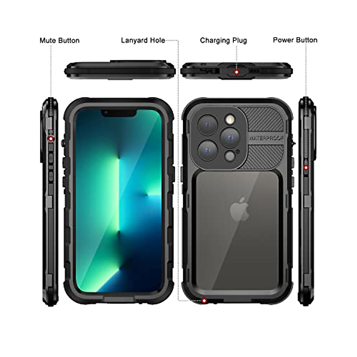 WIFORT iPhone 13 Pro Waterproof Metal Case - Built-in [Screen Protector][15FT Military Grade Shockproof][IP68 Water Proof], Full Body Aluminum Protective Dropproof Cover, 6.1" Black