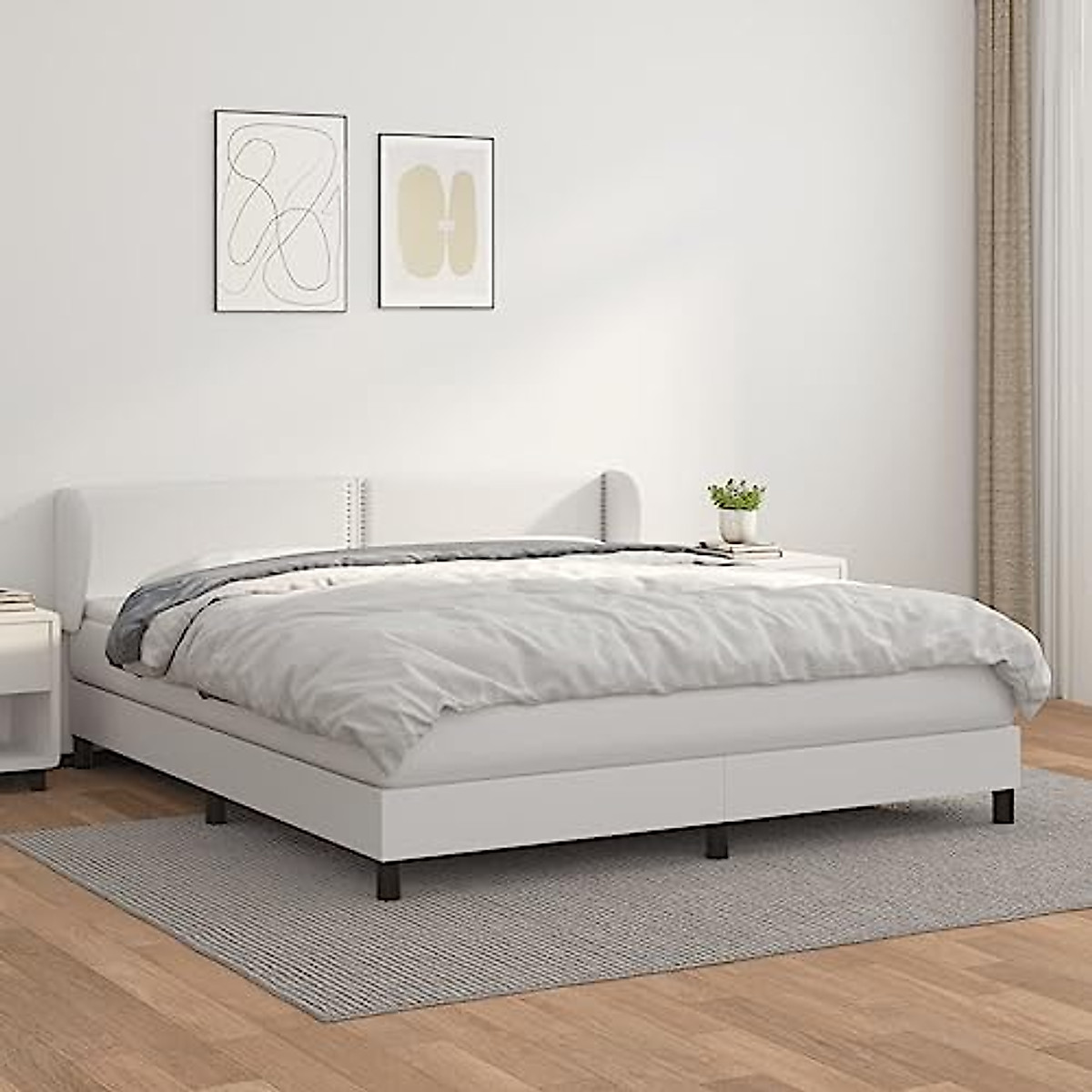 vidaXL Bed Frame, Double Platform Bed with Mattress, Bed Frame Mattress Foundation with Headboard for Bedroom, White California King Faux Leather