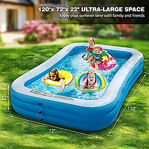 santabay Inflatable Pools, Kiddie Swimming Pool for Kids, Above Ground Pool 120" x 72" x 22" Full-Sized Blow Up Pools for Backyard Outdoor Family Pool for Toddler Adults Age 3+