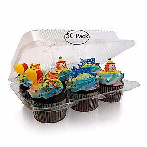 case of 50 6 Cupcake Boxes 6 cupcake containers plastic disposable 6 Pack Cupcake Containers 6 compartment cupcake containers half dozen cupcake containers 6 count 6 cupcake holder
