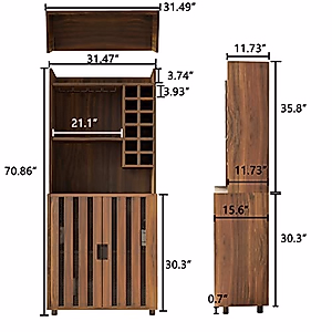 Apepro Wine Bar Cabinet for Liquor and Glasses with 12 Wine Bottle Racks, Kitchen Hutch Storage Cabinet for Living, Dinning Room, Hallway—Doors That Combine Wire Mesh with MDF