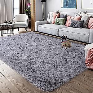 Ompaa Ultra Soft Shaggy Rugs Fluffy Bedroom Carpet, 4x6 Feet Grey Area Rug, Modern Upgrade Anti-Skid Rug for Kids Girls Living Room, Dorm Aesthetics Decor