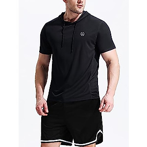 NELEUS Men's Running Shirt Mesh Workout Athletic Shirts with Hoods,5084,3 Pack,Black/Grey/Olive Green,US XL,EU 2XL