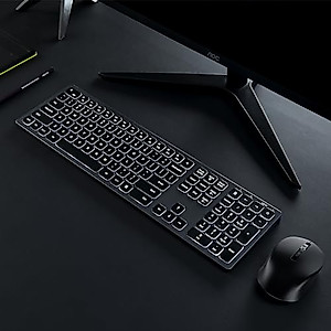 Wireless Backlit Keyboard and Mouse Combo, Seenda Illuminated Light Up Full Size Keyboard, Rechargeable Keyboard and Mouse for Microsoft Windows PC Computer Laptop Desktop, Space Grey