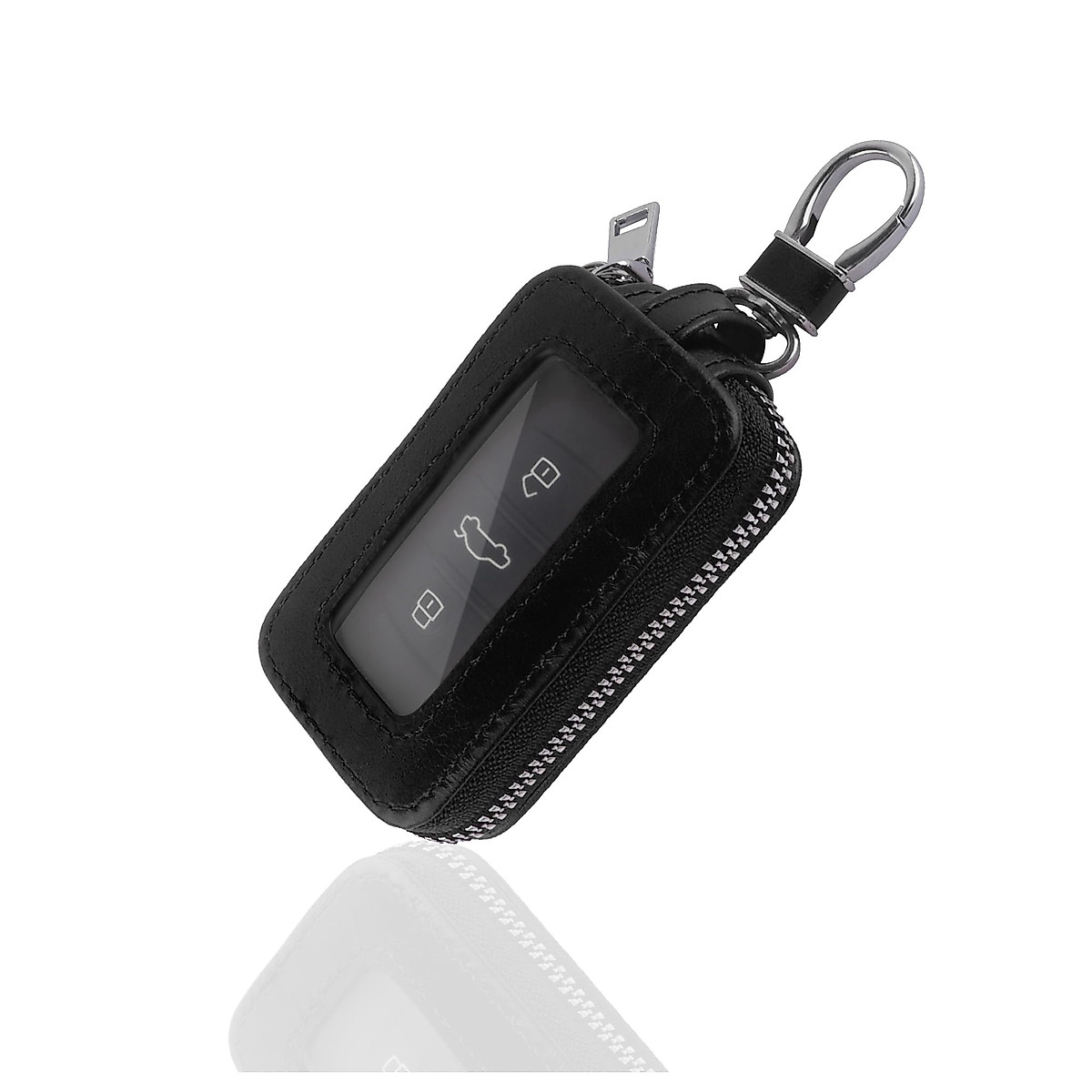 Car Key Fob Cover,Universal Key Fob Case with Keychain & Carabiner,Leather Car Smart Key Fob Holder Fits Remote Key Fob (Black)