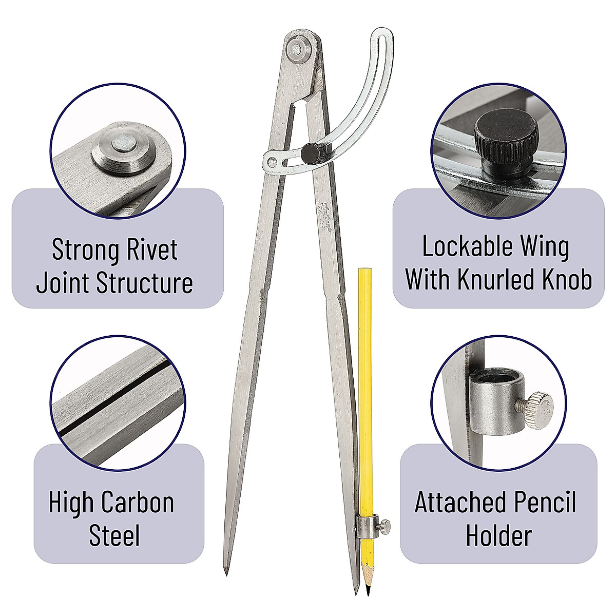 Mr. Pen- Professional Large Compass for Woodworking, 12 Inch Compass with Wing, Compass for Geometry, Compass Drawing Tool, Woodworking Compass, Pencil Compass for Carpenter, Drafting, Drawing Compass