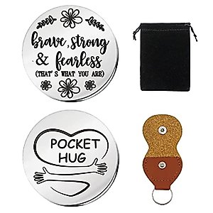 Brave Strong Frarless Motivational Pocket Hug Token Gift, Long Distance Relationship Keepsake Stainless Steel Double Sided Pocket Hug Token Gift for Friends Sisters BFF Daughter