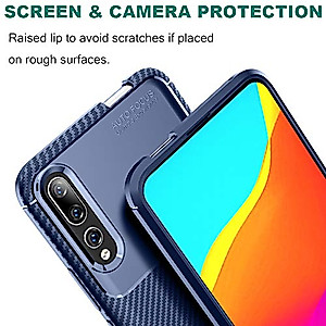 Phone Case for Huawei Y9 Prime 2019 with Tempered Glass Screen Protector Cover and Cell Accessories Slim Thin Rugged Soft TPU Silicone Carbon Fiber Hawaii Enjoy 10 Plus Cases Women Girls Men Boys Blue