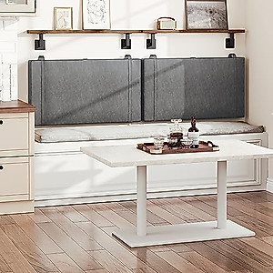 HOOBRO Queen Size Headboard, Wall Mount Hanging Headboard with 4 USB Ports and LED Light, PU Upholstery, Open Storage Shelf, for Bedroom, Bar, Dining or Entryway, Rustic Brown and Gray