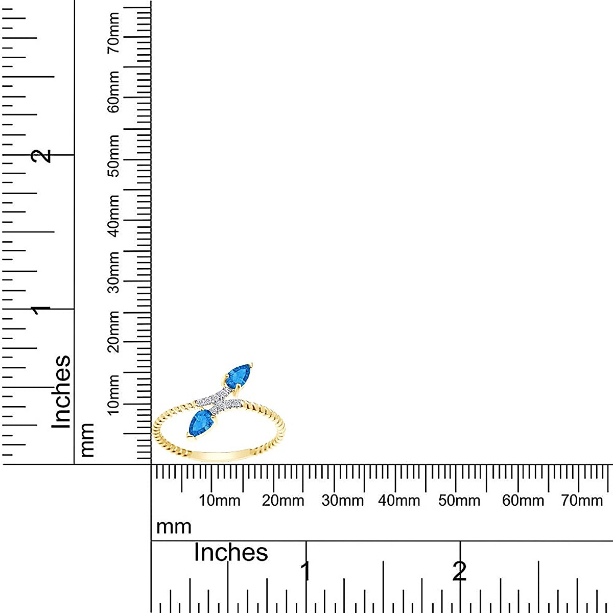 AFFY Pear Shape Natural Diamond And Simulated Blue Topaz In 14K Yellow Gold Over 925 Sterling Silver Ring Size 9