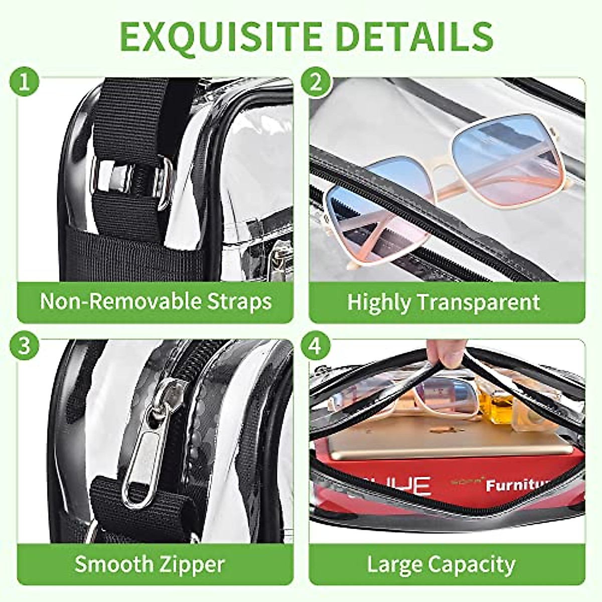 MAY TREE Clear Crossbody Bag Stadium Approved Clear Messenger Bag Suitable for Work, Travel, Concert and Sport Event