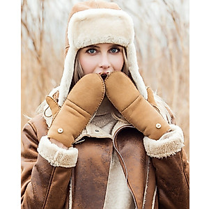YISEVEN Women's Merino Sheepskin Leather Gloves Flip Fingerless Mitten