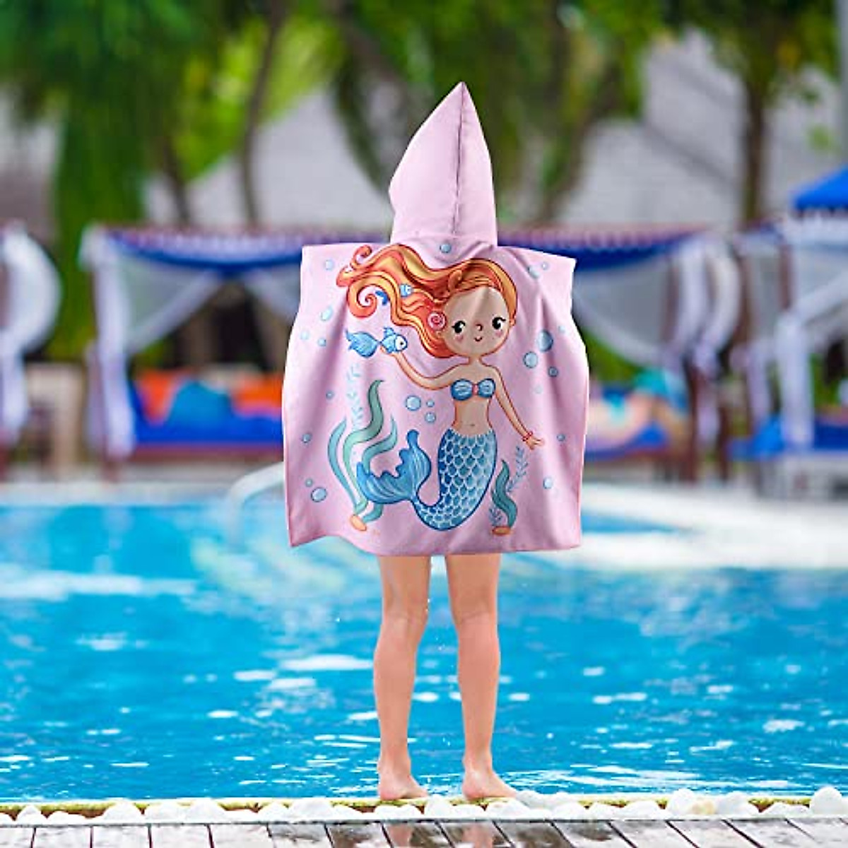 Kids Mermaid Beach Towel with Hooded for Girl 1-6 Years | Baby Toddler Bath Towel for Pool Swiming Hood | Children Microfiber Towel, Pink