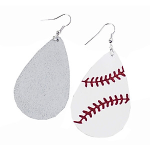 StylesILove Womens Teen Girls Baseball Teardrop Leather Dangle Earrings (White)