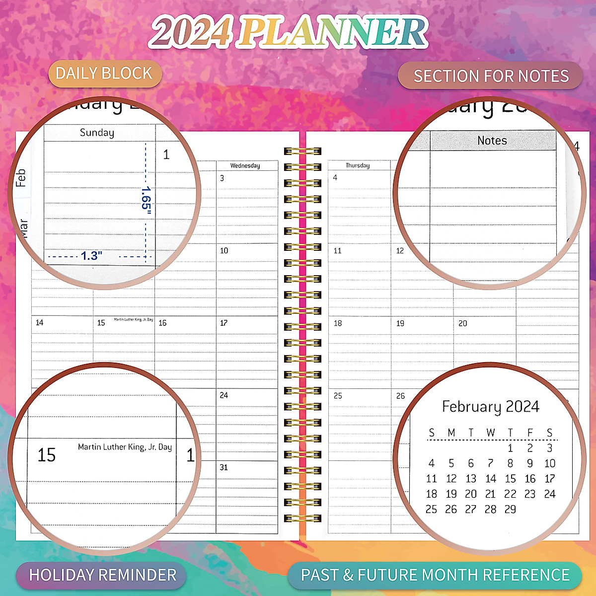 2024 Planner - 2024 Academic Weekly & Monthly Planner with Monthly Tabs, Daily Planner Yearly Agenda Calendar Organizer, Jan 2024-Dec 2024, 6.3" x 8.5"