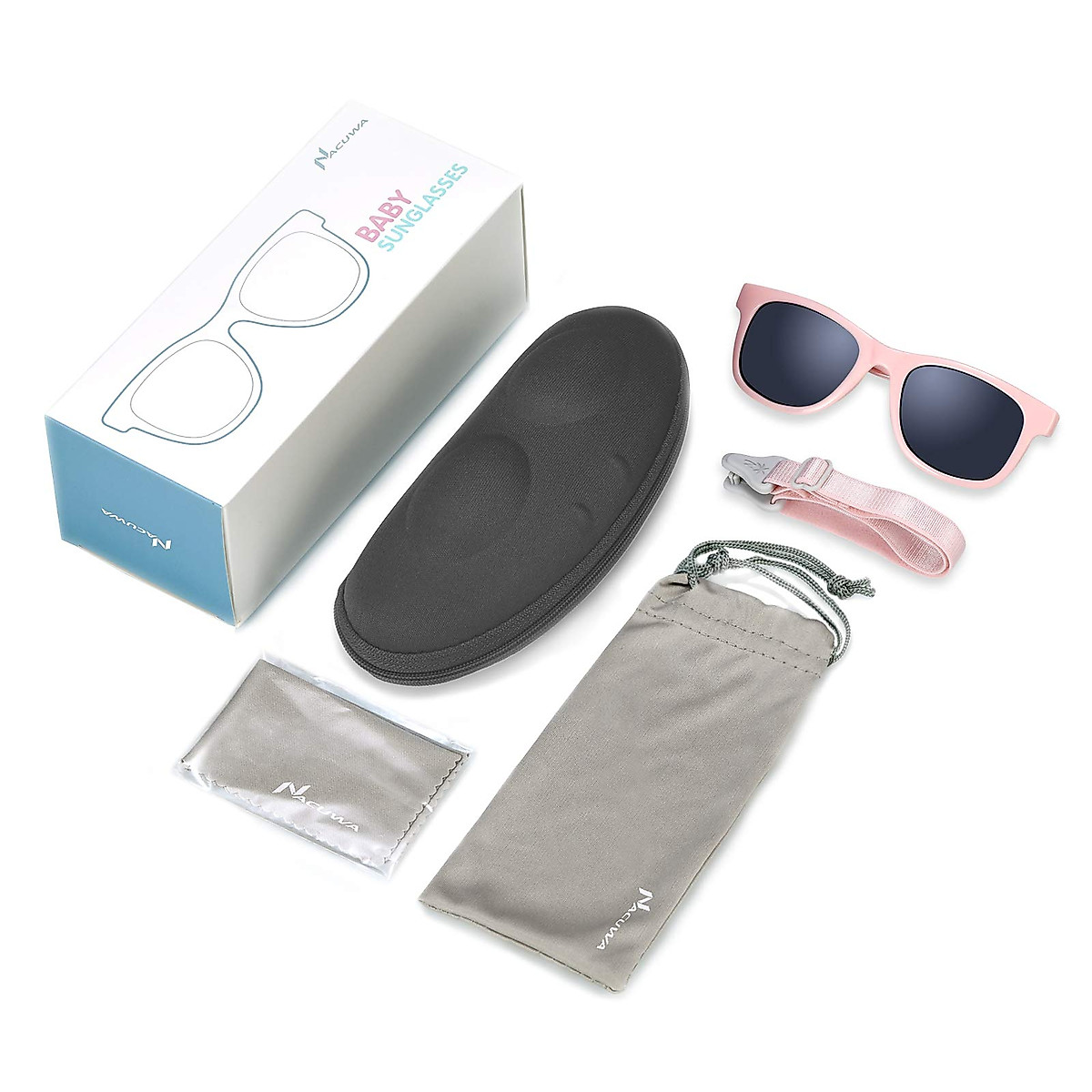 NACUWA Baby Sunglasses - 100% UV Proof Sunglasses for Baby, Toddler, Kids - Ages 0-2 Years - Case and Pouch included