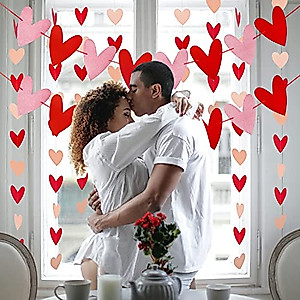 Valentines Day Decor, Heart Garland Love Banner Happy Valentines Day Banner Red Pink Glittery Heart Valentines Decorations Hanging Rustic Valentine Décor for Home Decor for Mantle Fireplace Wall