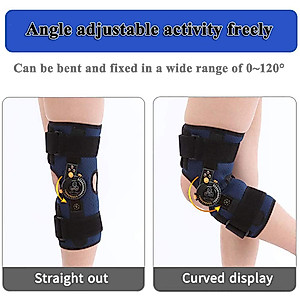 PHASFBJ Joint Injury Splint, Knee Orthosis Support Sport Knee Brace Adjustable Joint Stabilizer Hinged Leg Fracture Fixed Braces Protector Bone Orthosis Ligament Care,Blue,L