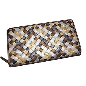 Italia Leather Women's Woven Zip Around Clutch Wallet Metallic Multi