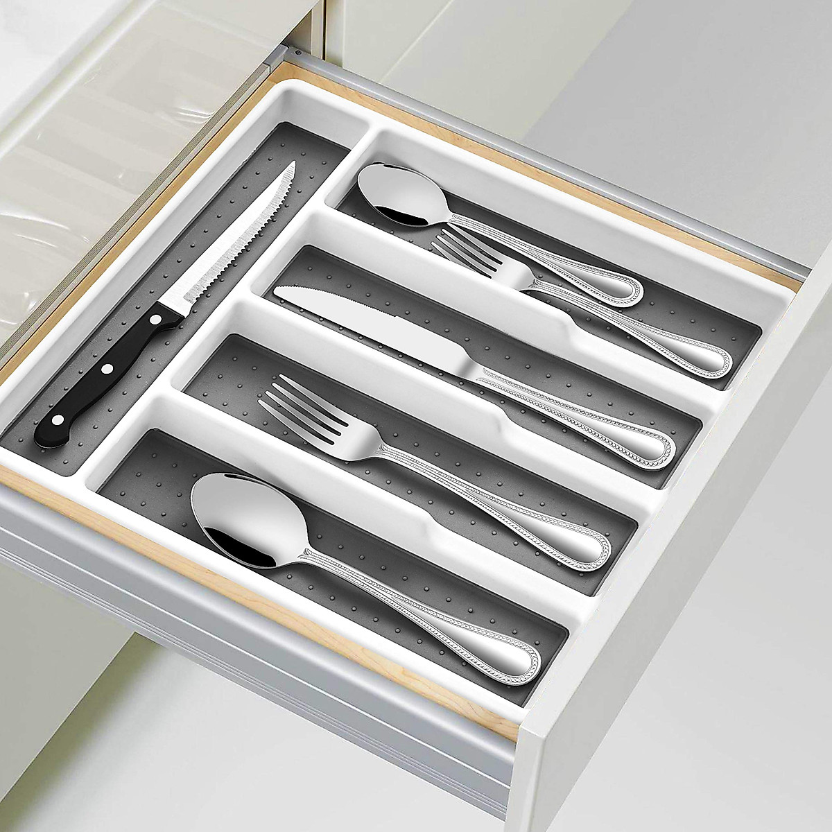 Homikit 72-Piece Silverware Set with Steak Knives and Utensil Tray Organizer, Stainless Steel Flatware Cutlery Eating Utensils for 12, Modern Tableware Sets with Pearled Edges, Dishwasher Safe