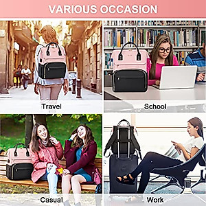 LOVEVOOK Travel Laptop Backpack for Women, 18-inch Large Capacity Outdoor Carry On Backpacks Purse, Business Computer Work Bags, Doctor Nurse Backpack with USB Port, Pink Navy