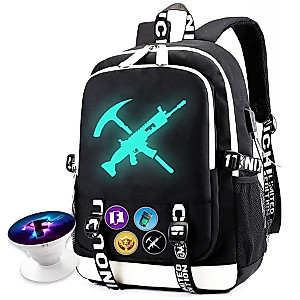 EZIOUOMO Fort Backpack Fort Bag with USB Charging Port Unisex Fashion Luminous Daypack with Badges