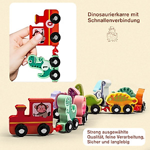 Wooden Dinosaur Numbers Train Game for Toddlers 3 Years Old,Early Education Learning Calculation Block Kit Toys for Boys & Girls Birthday Gift.