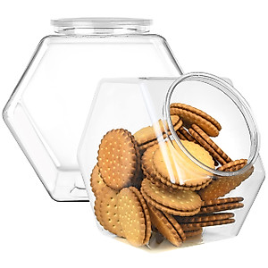 DilaBee Plastic Cookie Jars with Airtight Lids - 2 Pack - Clear Plastic Candy Jars for Candy Buffet, Kitchen Counter, Hexagon Food Storage Containers - 197oz