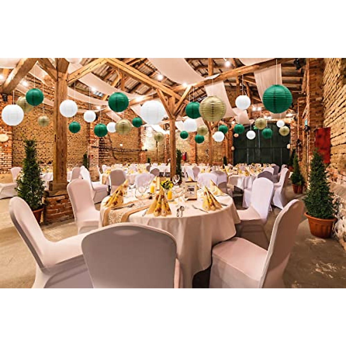 Green Gold Paper Lanterns Party Decorations, Round Hanging Lantern for St. Patrick's Day, Graduation, Wedding, Tropical Jungle Theme Birthday Party Football Theme Baby Shower Decorations