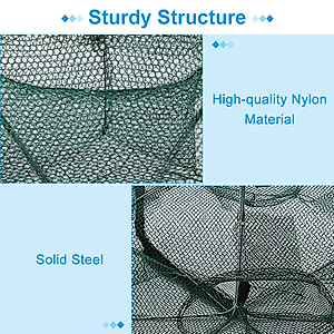 Fishing Bait Foldable Net Trap 6/12 Holes Portable Bait Traps Fishing Net Trap Automatic Fishing Net Shrimp Cage Nylon Crab Fish Trap Cast (6 Holes)