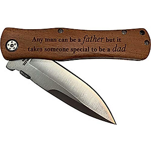 Any Man can be a Father but it Takes Someone Special to be a dad Stainless Steel Folding Pocket Knife with Clip, Wood